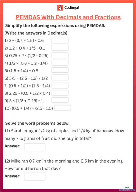 M G05m10l26 Wa02 Pemdas With Decimals And Fractions 4 Interactive Worksheet Topworksheets