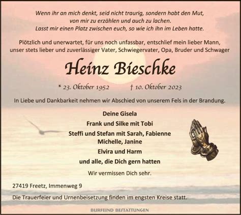 Traueranzeigen Von Heinz Bieschke Trauer Kreiszeitung De
