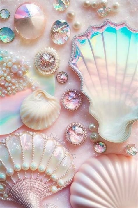 Pink And Opalescent Seashell Fantasy Art 🐚💎 Seashell Wall Art Pretty