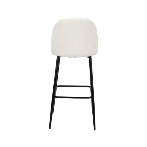 Bari Soft White Boucle Fabric High Back Bar Stool With Black Metal Legs