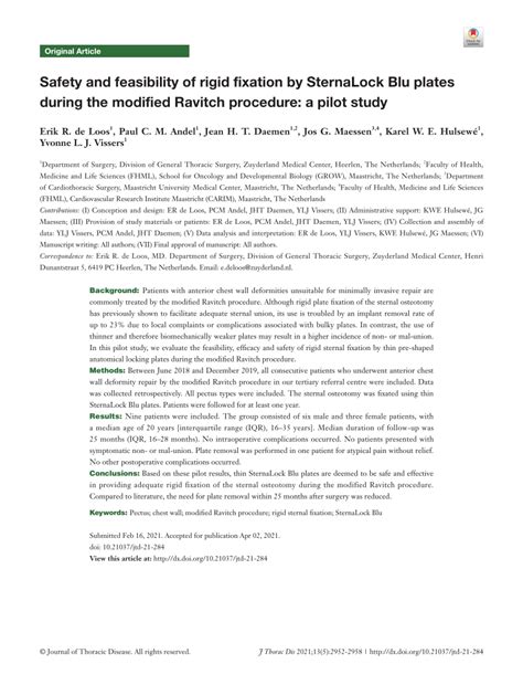 Pdf Safety And Feasibility Of Rigid Fixation By Sternalock Blu Plates During The Modified