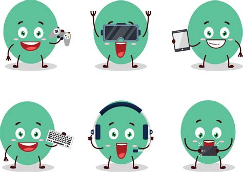 Green Balloon Cartoon Character Are Playing Games With Various Cute