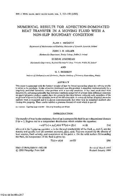 Pdf Numerical Results For Advection‐dominated Heat Transfer In A Moving Fluid With A Non‐slip