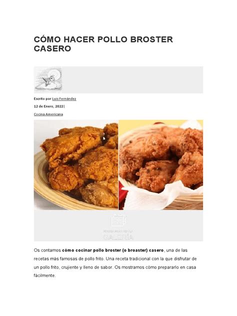 Receta De Pollo Broster Casero Pdf Fritura Preparación De Comida Y Bebida