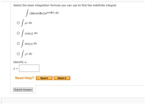 Solved Select The Basic Integration Formula You Can Use To