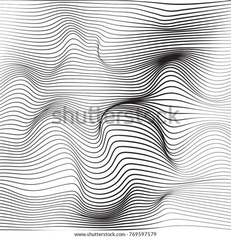 Distorted Wave Monochrome Texture Abstract Dynamical Rippled Surface Vector Stripe Deformation