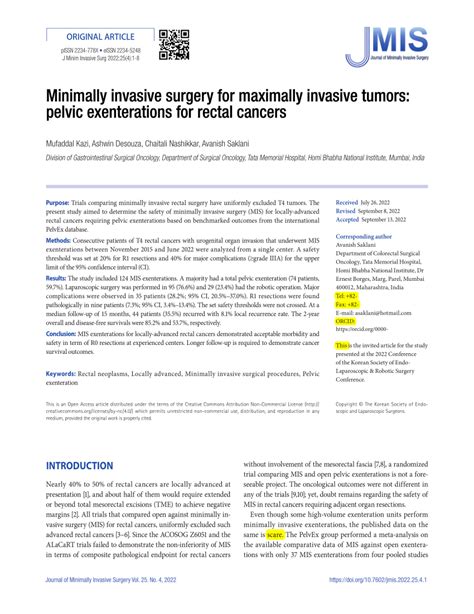 Pdf Minimally Invasive Surgery For Maximally Invasive Tumors Pelvic