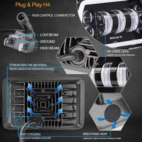 Doxmall 1pair Rgb 4×6 Led Halo Leadlights Sealed Beam Headlamp