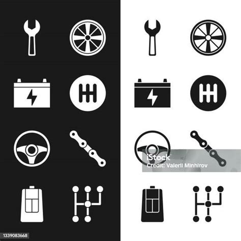 기어 시프터 자동차 배터리 렌치 스패너 합금 휠 스티어링 체인 및 키를 원격 아이콘으로 설정합니다 벡터 벡터에 대한 스톡 벡터 아트 및 기타 이미지 Istock