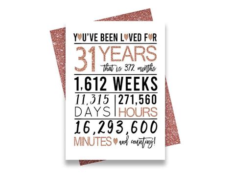 Rose Gold 31st Birthday Card Printable Birthday Card 31st Birthday