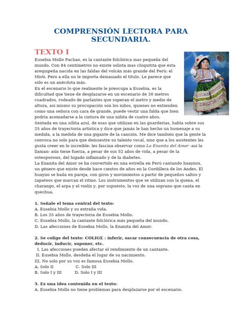 Comprensión Lectora Para Secundaria Pdf Comprensión Lectora