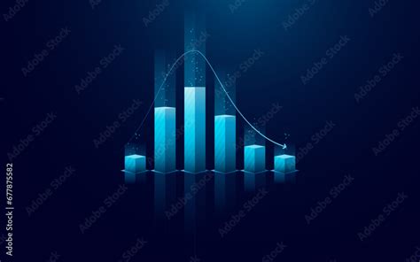 Abstract Going Down Chart With Arrow Light Blue Chart Bar On Technology Dark Background Stock