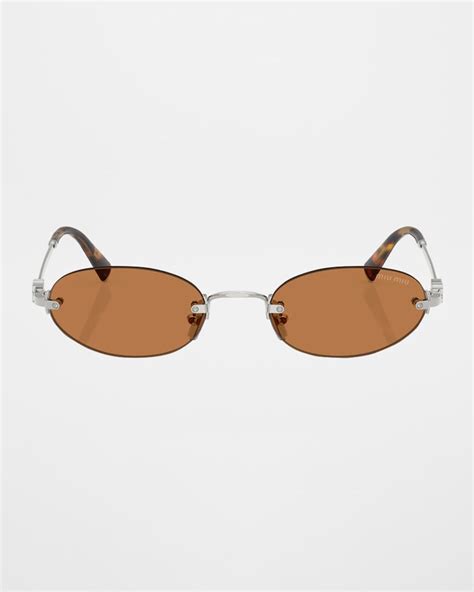 Miu Miu Rimless Metal Oval Sunglasses Neiman Marcus