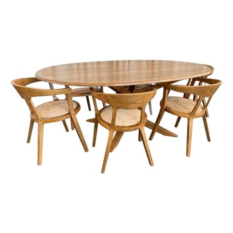 1970s Mid Century Artisan Made Oak Bentwood Oval Dining Set Chairish