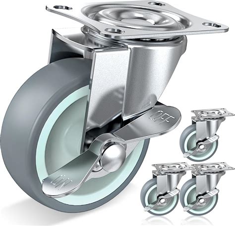 Hands Heavy Duty 75mm 3 Swivel Castors Set Of 4 Rubber Trolley
