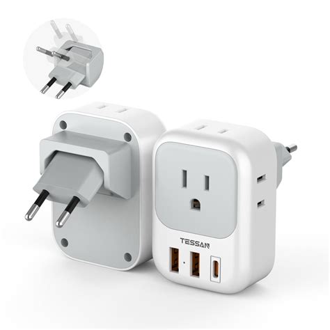 Tessan European Travel Plug Adapter 2 Packs Type C Europe Adaptor Foldable With 4