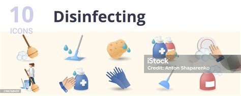 Disinfecting And Cleaning Icon Set For Hygiene And Sanitization Stock