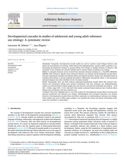 Pdf Developmental Cascades In Studies Of Adolescent And Young Adult