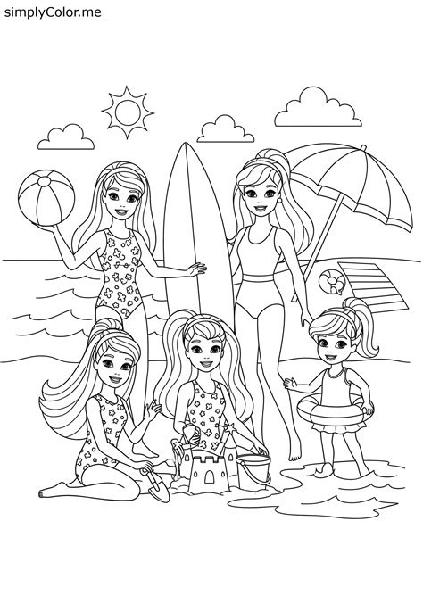 Barbie And Her Sisters Beach Day Coloring Page Simply Color Me