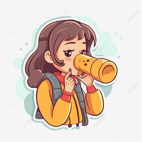 그녀의 입술에 망원경을 들고 만화 소녀 벡터 천식 상표 만화 Png 일러스트 및 벡터 에 대한 무료 다운로드 Pngtree