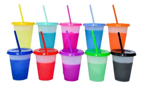 Vasos Mágicos De Plástico De 500ml Con Tapa Y Popote 10 Meses Sin