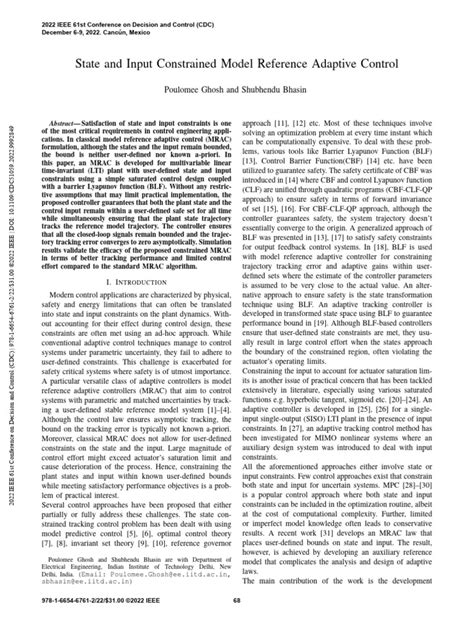 Constrained Model Reference Adaptive Control Pdf Control Theory