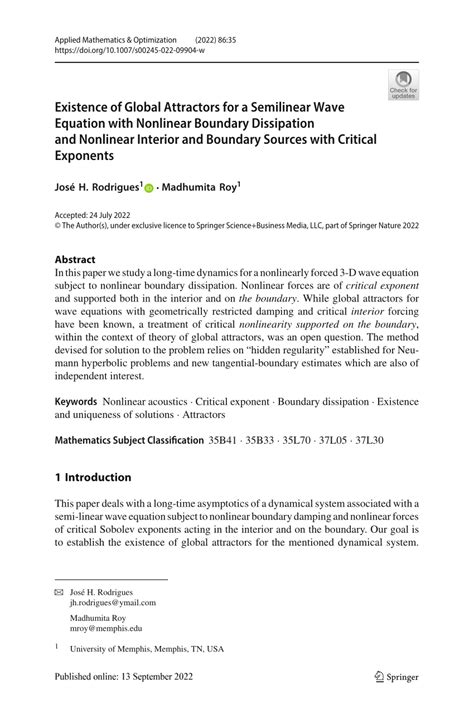 Pdf Existence Of Global Attractors For A Semilinear Wave Equation With Nonlinear Boundary