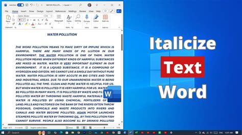 How To Italicize Text On Microsoft Word Youtube