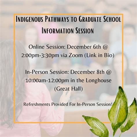 Event Indigenous Pathways To Graduate School Information Session