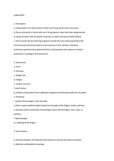 Endocarditis Endocarditis Description A Endocarditis Is An Inflammation Of The Inner Lining