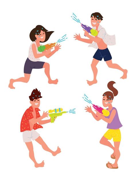 People Playing With Water Gun 11209553 Vector Art At Vecteezy