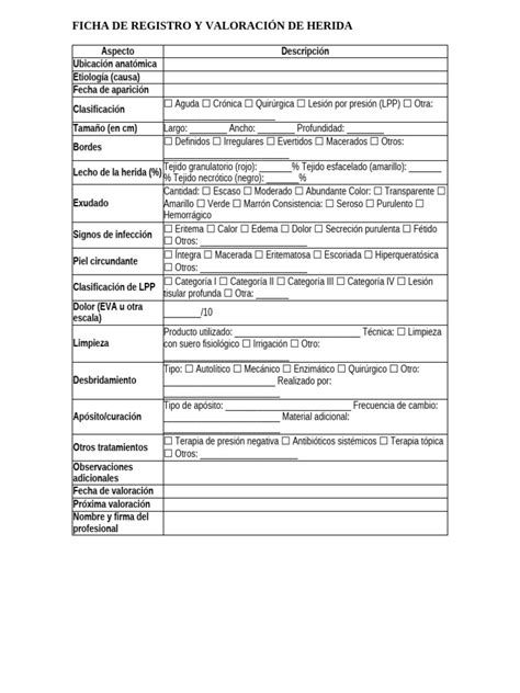 Registro Y Valoración De Heridas Clínicas Pdf
