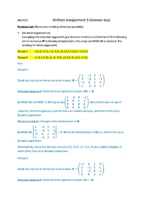 Written Assignment 3 Answer Key Ma1513 Problem Set Solutions Studocu