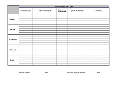 Daily Modified Work Plan Template Pdf