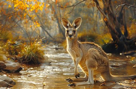 Kangaroo In Its Natural Habitat Kangaroo In The Wild During The Day