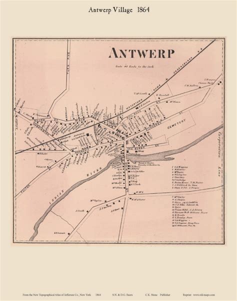 Antwerp Village New York 1864 Old Town Map Reprint Jefferson Co