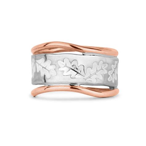 Silver And Rose Gold Oak Leaf Wedding Ring Julia Thompson Jewellery