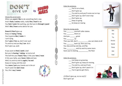 Dont Give Up By Bruno Mars Song Wo English Esl Worksheets Pdf And Doc