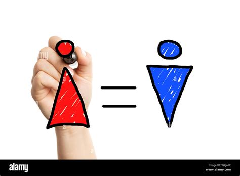 Woman Drawing Blue Man And Red Woman Symbols As Gender Equality Concept