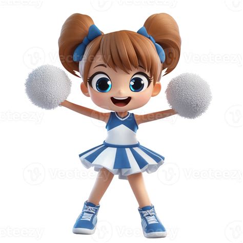 Cheerful Cartoon Character With Pom Poms Celebrating In A Vibrant Cheerleading Outfit 54123801 Png