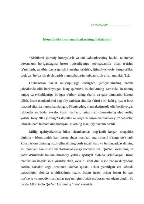 Islom Dinida Inson Manfaatlarining Ifodalanishi