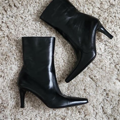 Euc Vintage 90s Cole Haan Black Leather Heeled Boots Depop