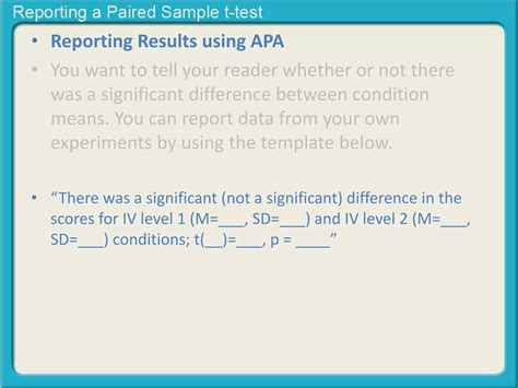 Reporting A Paired Sample T Test Pptx