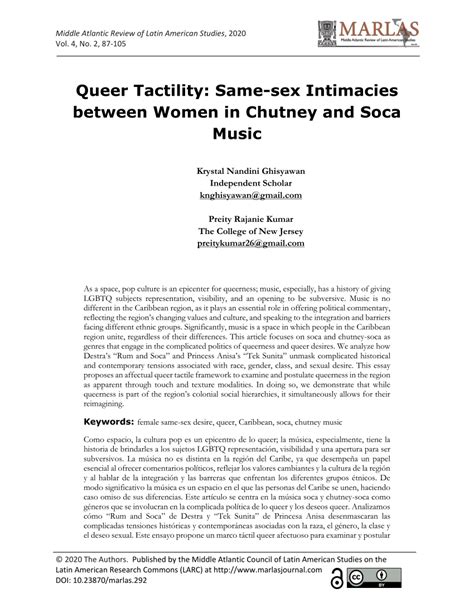 Pdf Queer Tactility Same Sex Intimacies Between Women In Chutney And