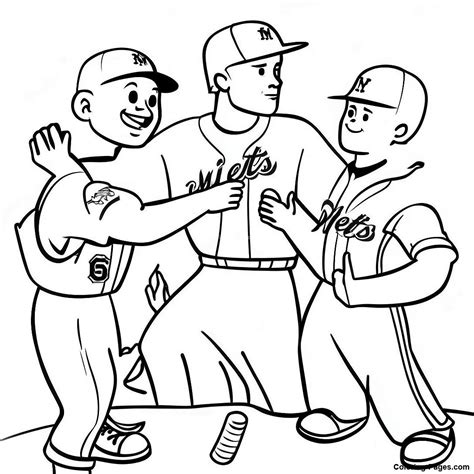 Mets Players Celebrating Coloring Page Coloring