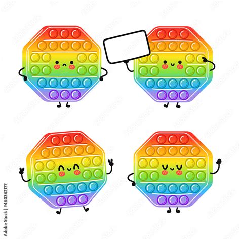 Funny Cute Happy Popit Characters Bundle Set Vector Kawaii Line Cartoon Style Illustration