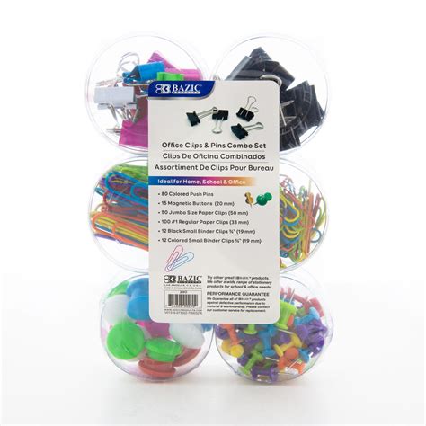 bazic push pin paper clip binder clip magnetic button combo sets