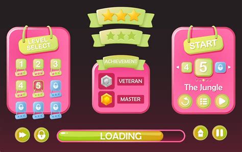 Set Of Level Selection Game Ui Pop Up And Star With Ribbon For 2d Gui