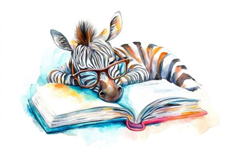 A Watercolor Illustration Of A Zebra Wearing Glasses And Sleeping While