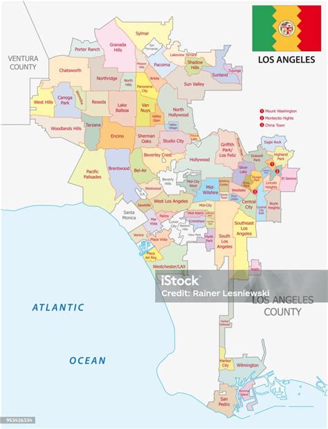 Los Angeles Administrative And Political Map With Flag Stock